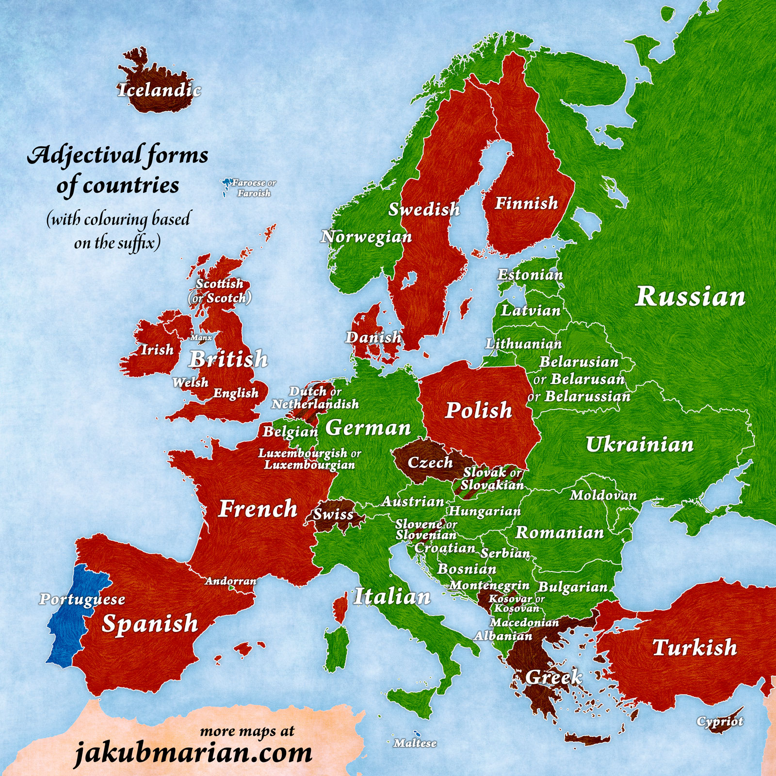 Country Adjectives In English map For European Countries 